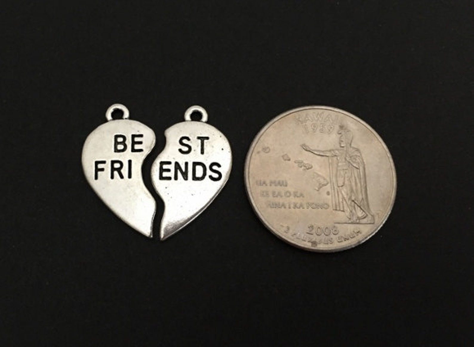 2-PC Best Friend Broken Heart Charms. Lot of 10 / 20 / 30 PCS Silver ...
