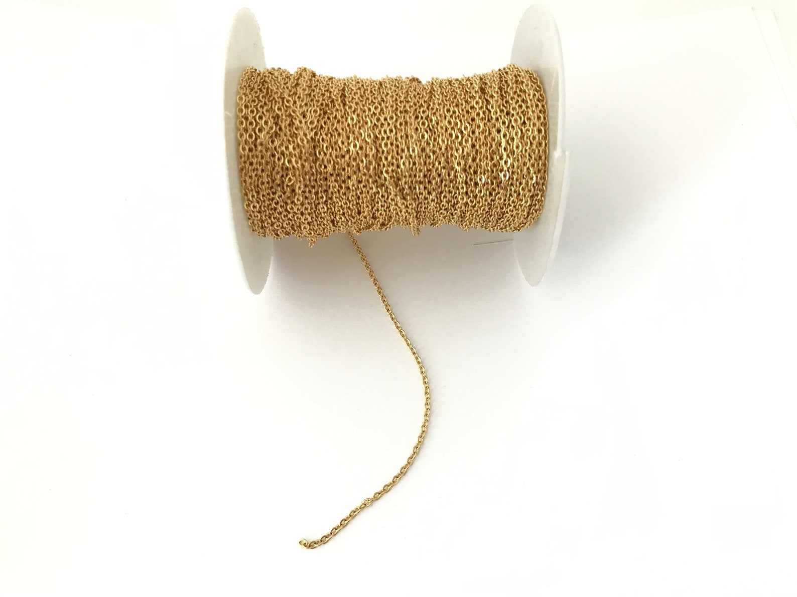 2mm Gold Over Stainless Steel Flat Cable Chain. 10 FT / 20 FT / 30FT ...