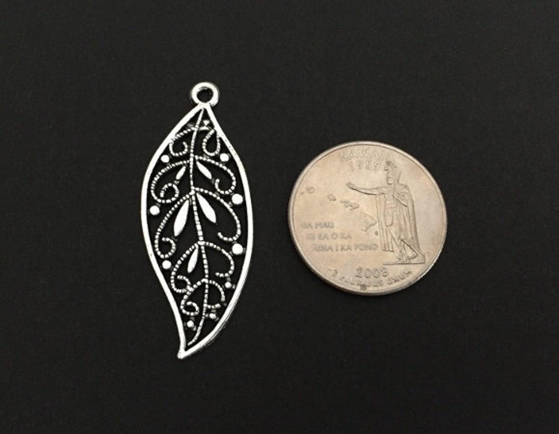 LARGE Filigree Leaf Charm. Antique Silver Tone Leaf Charms. - Etsy