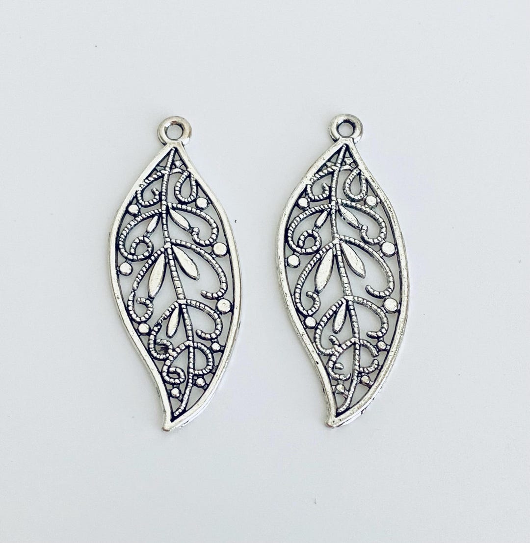 LARGE Filigree Leaf Charm. Antique Silver Tone Leaf Charms. Handmade ...