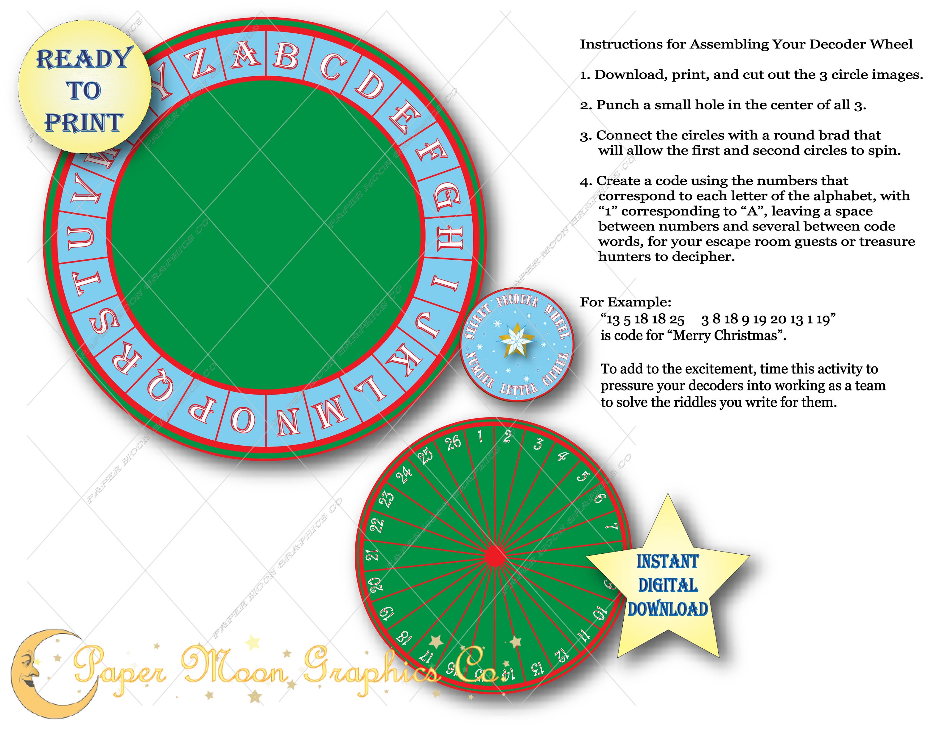 Secret Decoder Wheel Set Christmas Printable Puzzle Cipher | Etsy