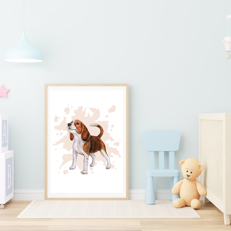 Beagle Digital Printable, Puppy Watercolor, Nursery Wall Art, Dog Wall ...