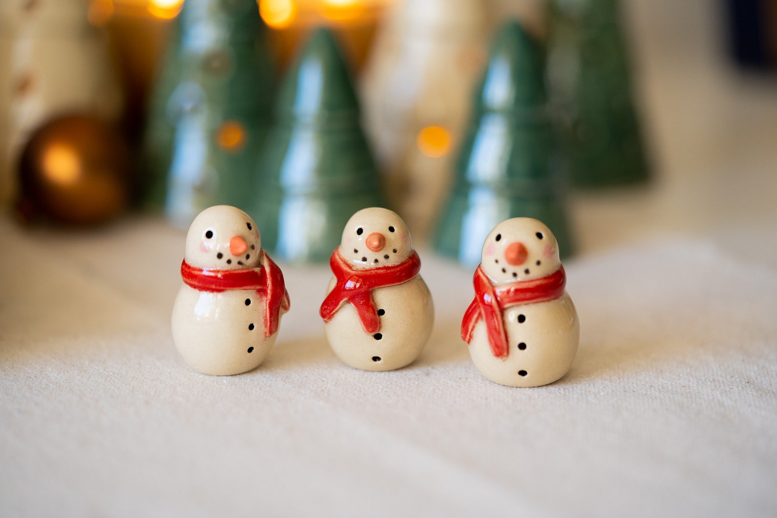 Set of Three Handmade Ceramic Snowmen - Etsy