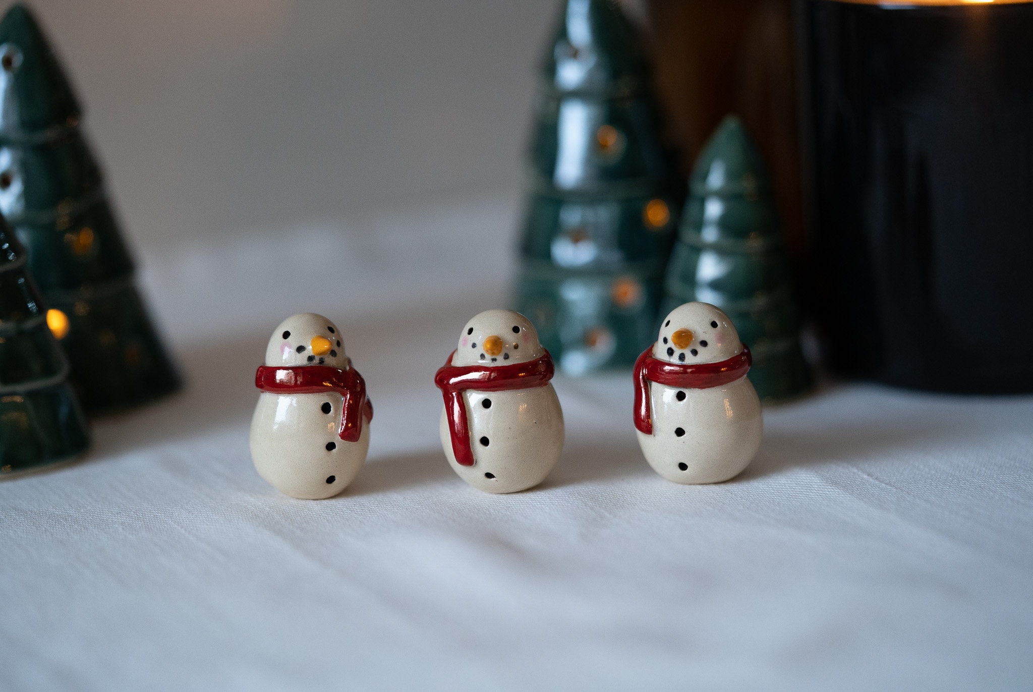 Set of Three Handmade Ceramic Snowmen - Etsy