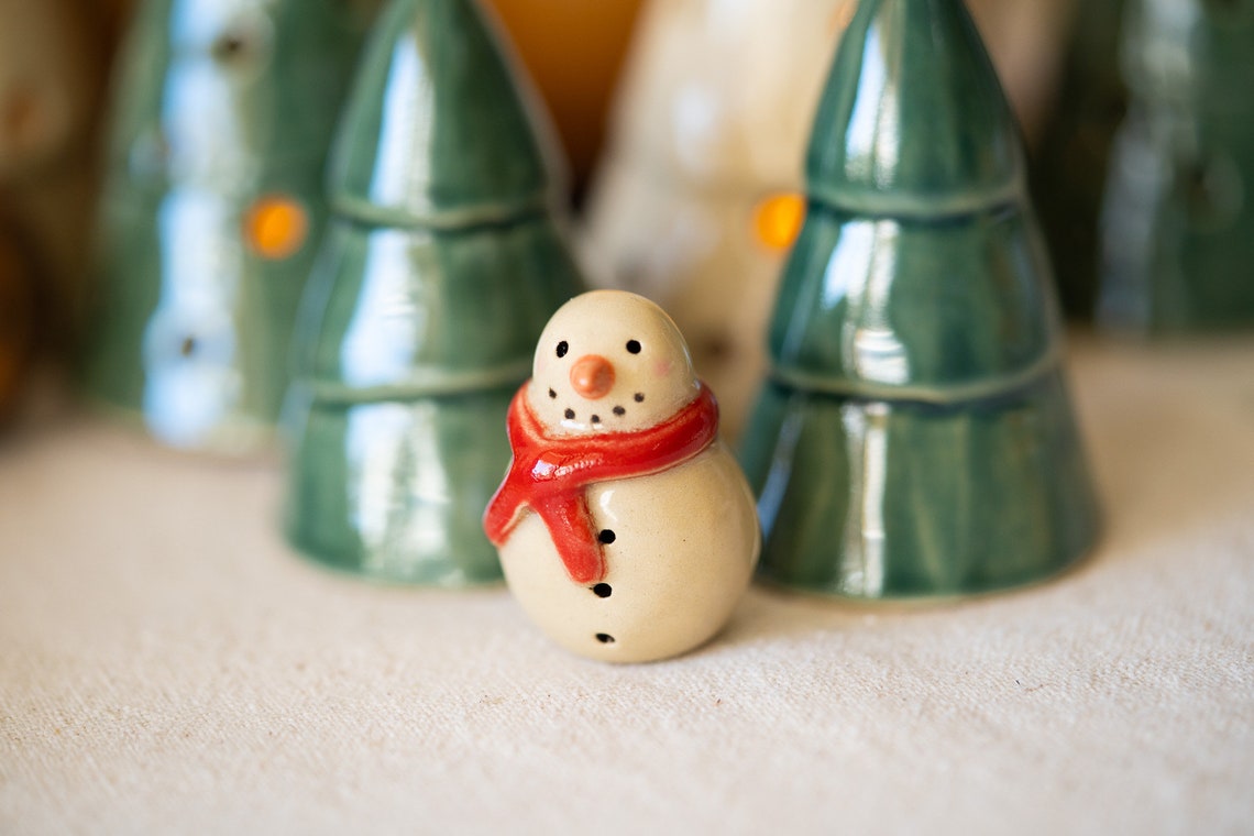 Set of Three Handmade Ceramic Snowmen - Etsy