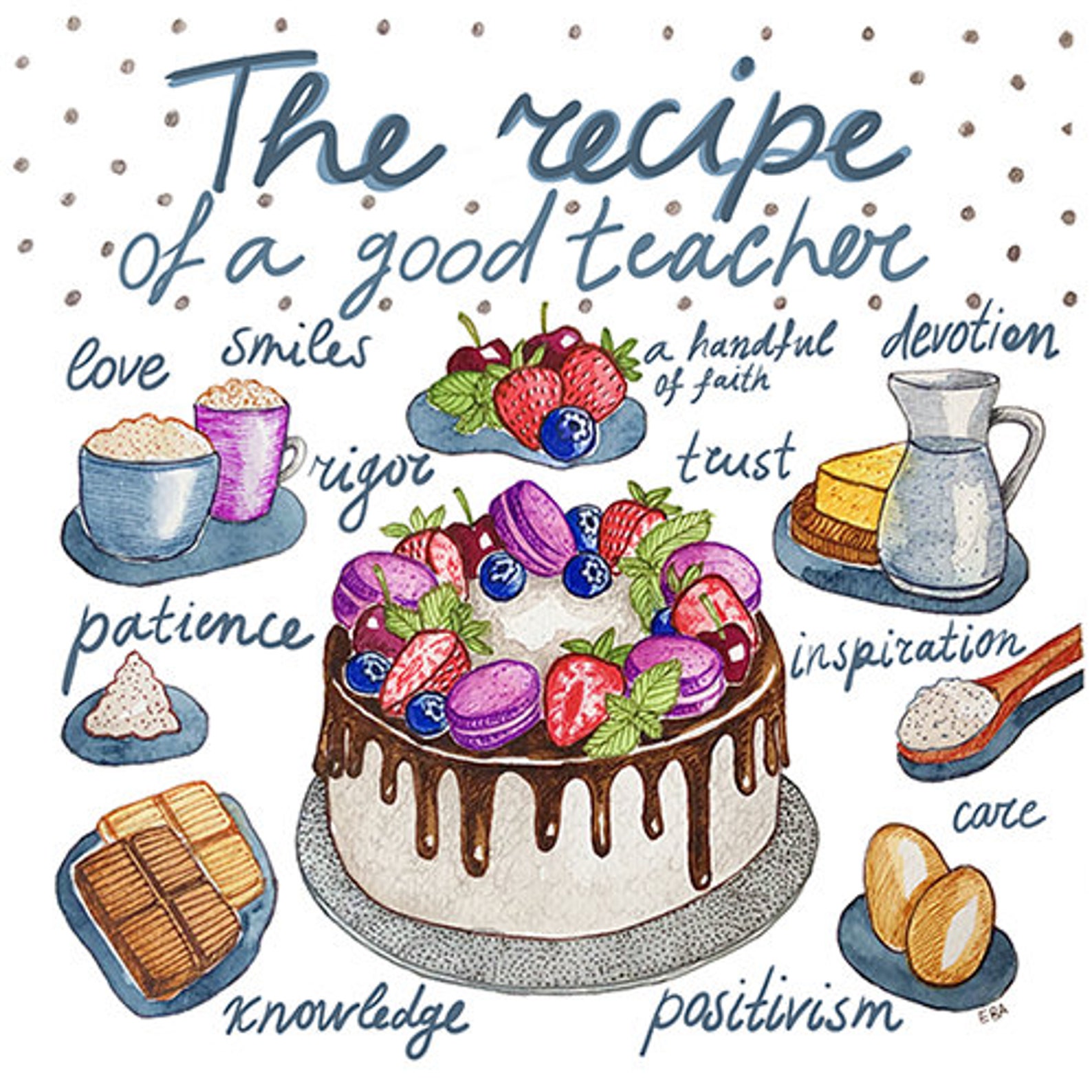 The Recipe of a Good Teacher| Digital Print| Cake Recipe Illustration ...