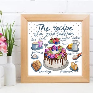 The Recipe of a Good Teacher| Digital Print| Cake Recipe Illustration ...