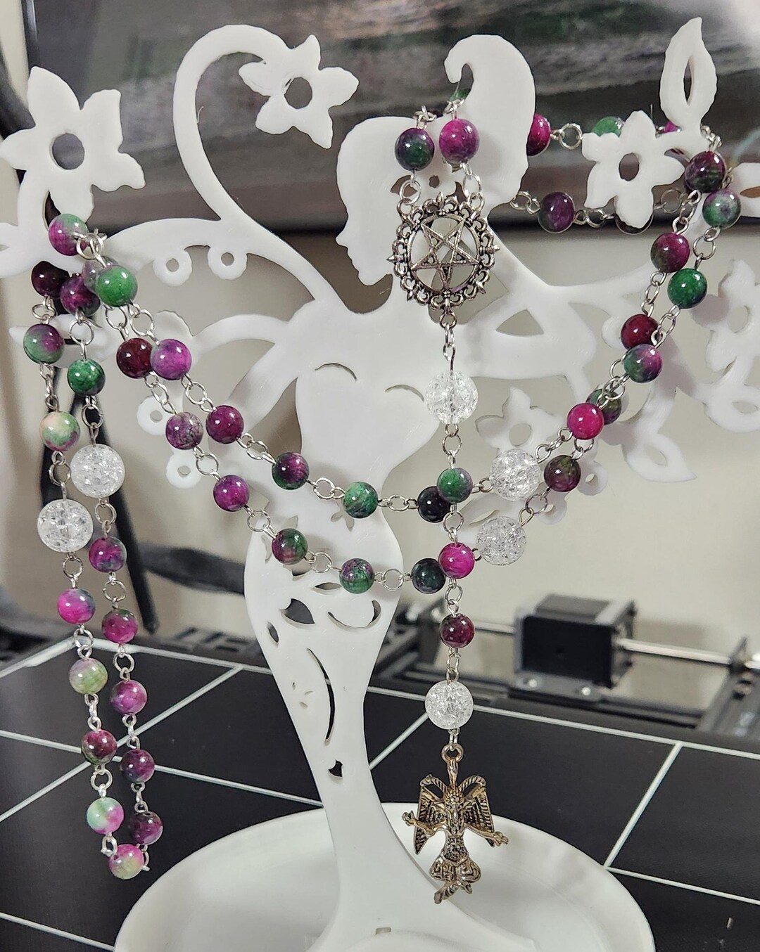 Green Purple Jade Baphomet/satanic Rosary - Etsy