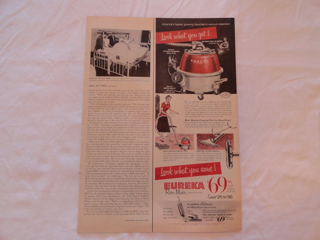 1954 Eureka Roto-matic Canister Vacuum Cleaner and Tools Upright Print ...