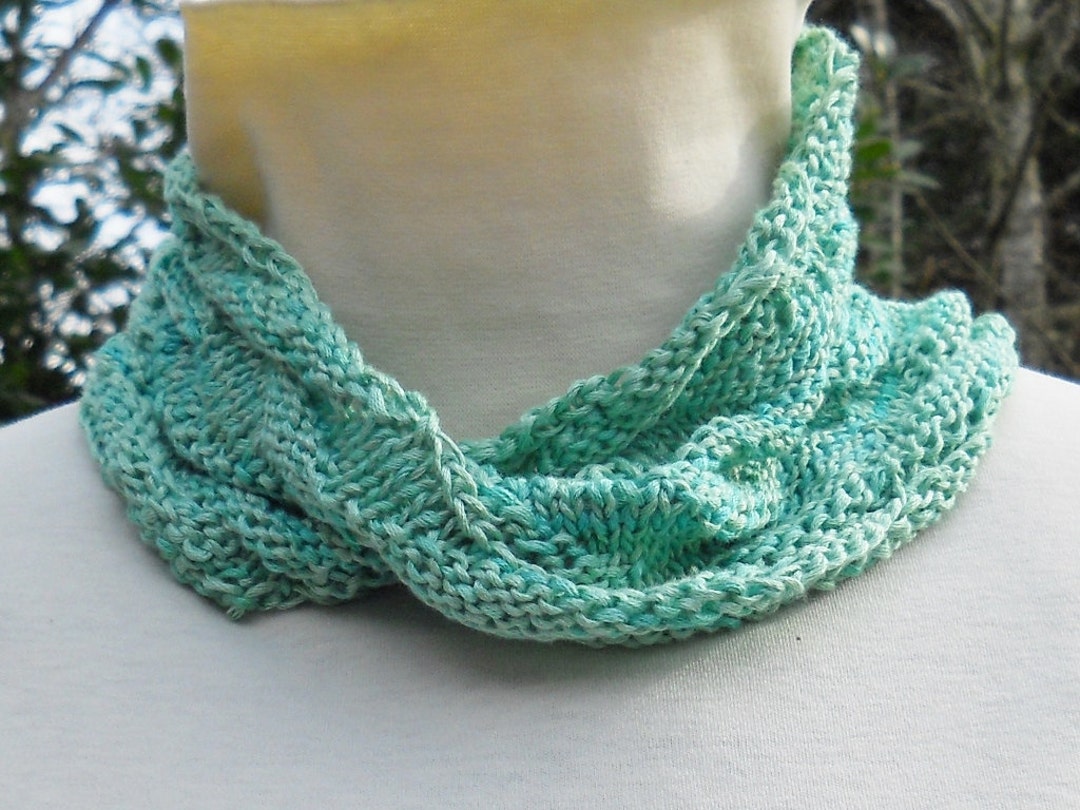 Mobius Cowl Hand Knit of Hand Painted Pale Green Rayon and Cotton Yarn ...