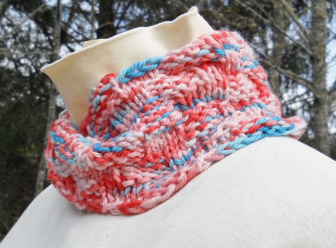 Hand Knit Cozy Wide Pink and Blue Mobius Cowl - Etsy