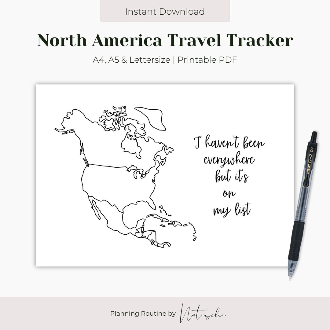North America Travel Tracker Printable, Map of North America Template ...