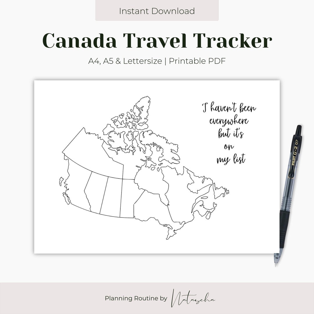 Canada Travel Tracker Printable, Map of Canada Template, Canada Map ...