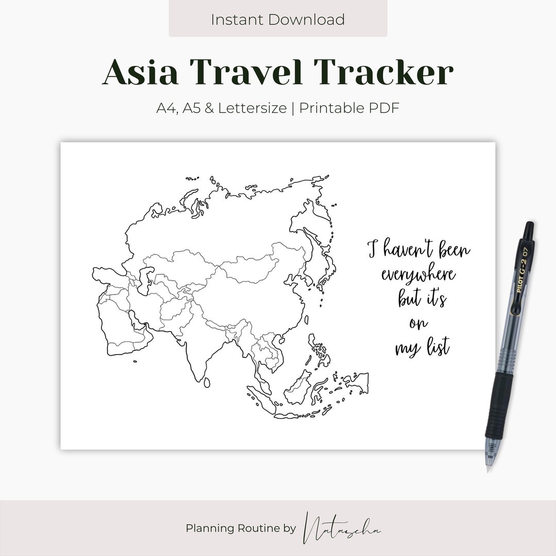 Asia Travel Tracker Printable, Map of Asia Template, Asia Map Download ...