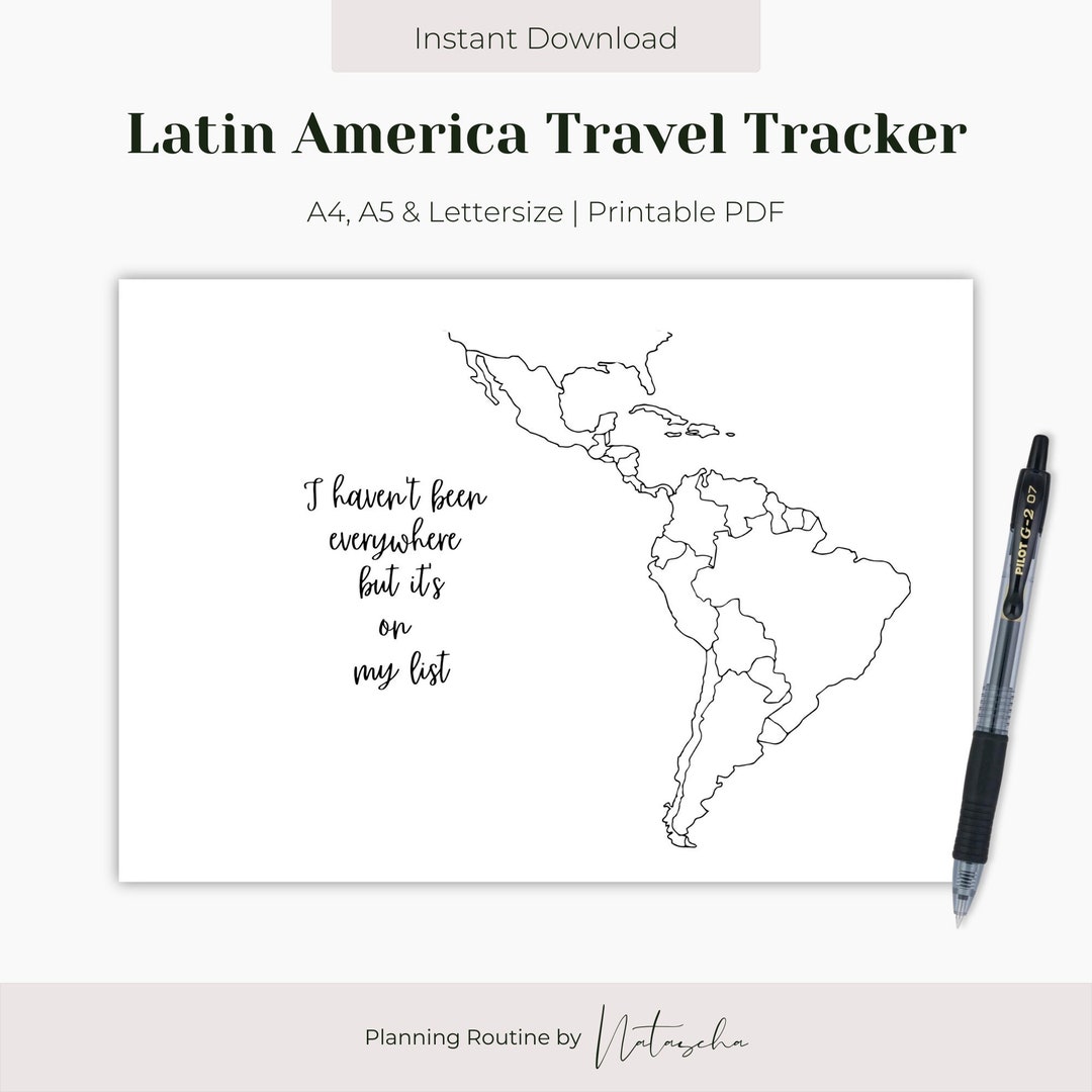 Latin America Travel Tracker Printable, Map of Latin America Template ...