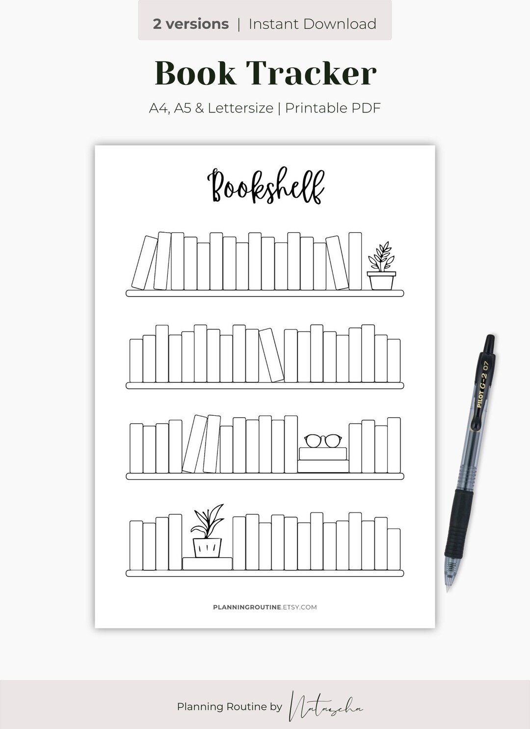 Bookshelf Printable Planner Template, Booktracker, Books to Read ...