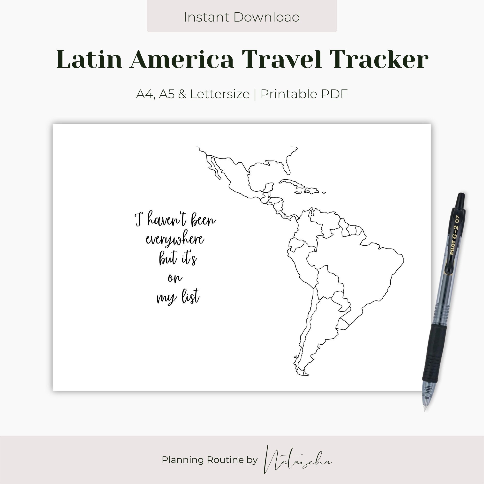 Latin America Travel Tracker Printable, Map of Latin America Template ...