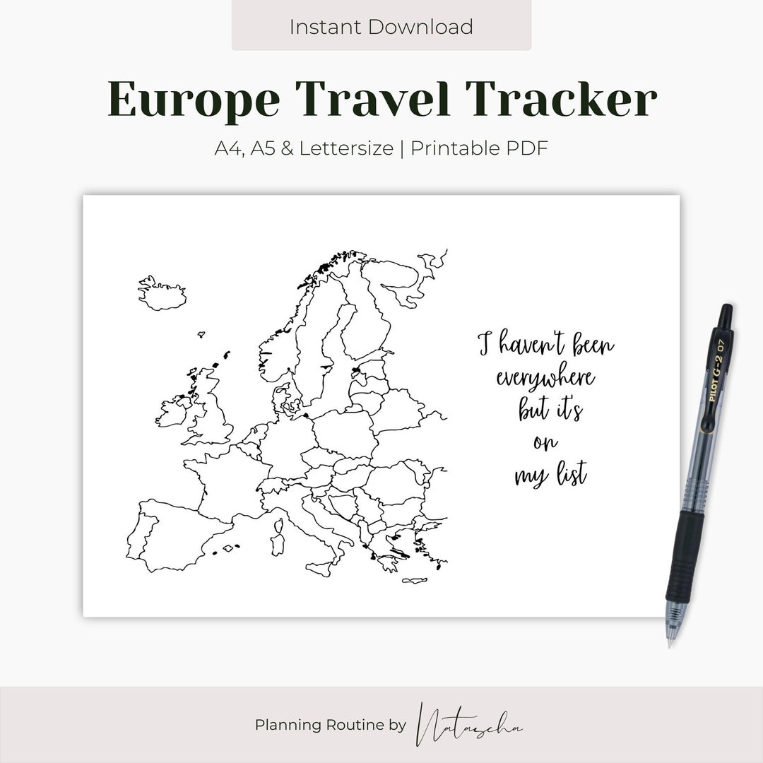 Europe Travel Tracker Map Printable, Country Planner (digital Download ...