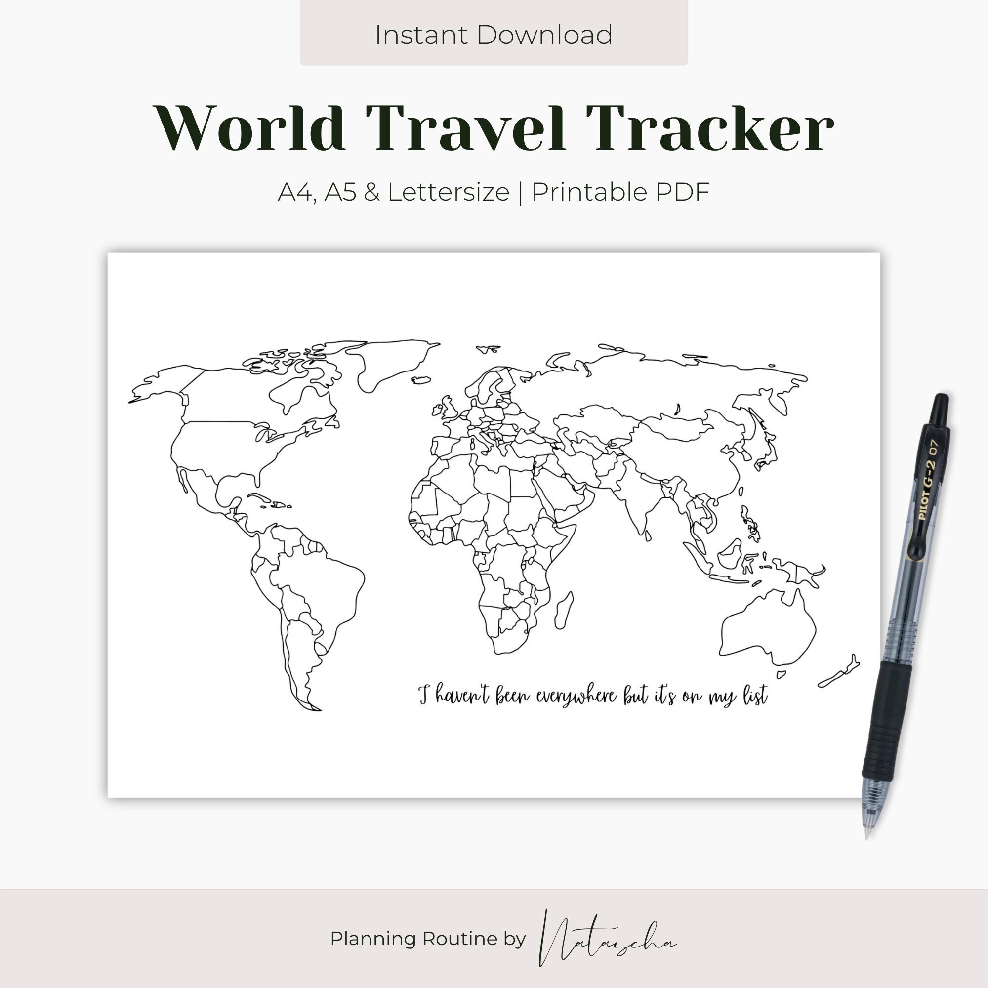 World Travel Tracker Printable, Map of the World Template, World Map ...