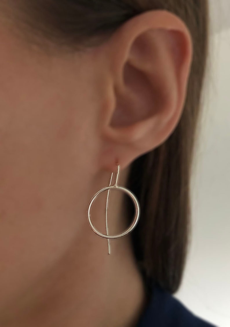 Silver Long Stem Earrings Karma Circle Silver Earrings | Etsy