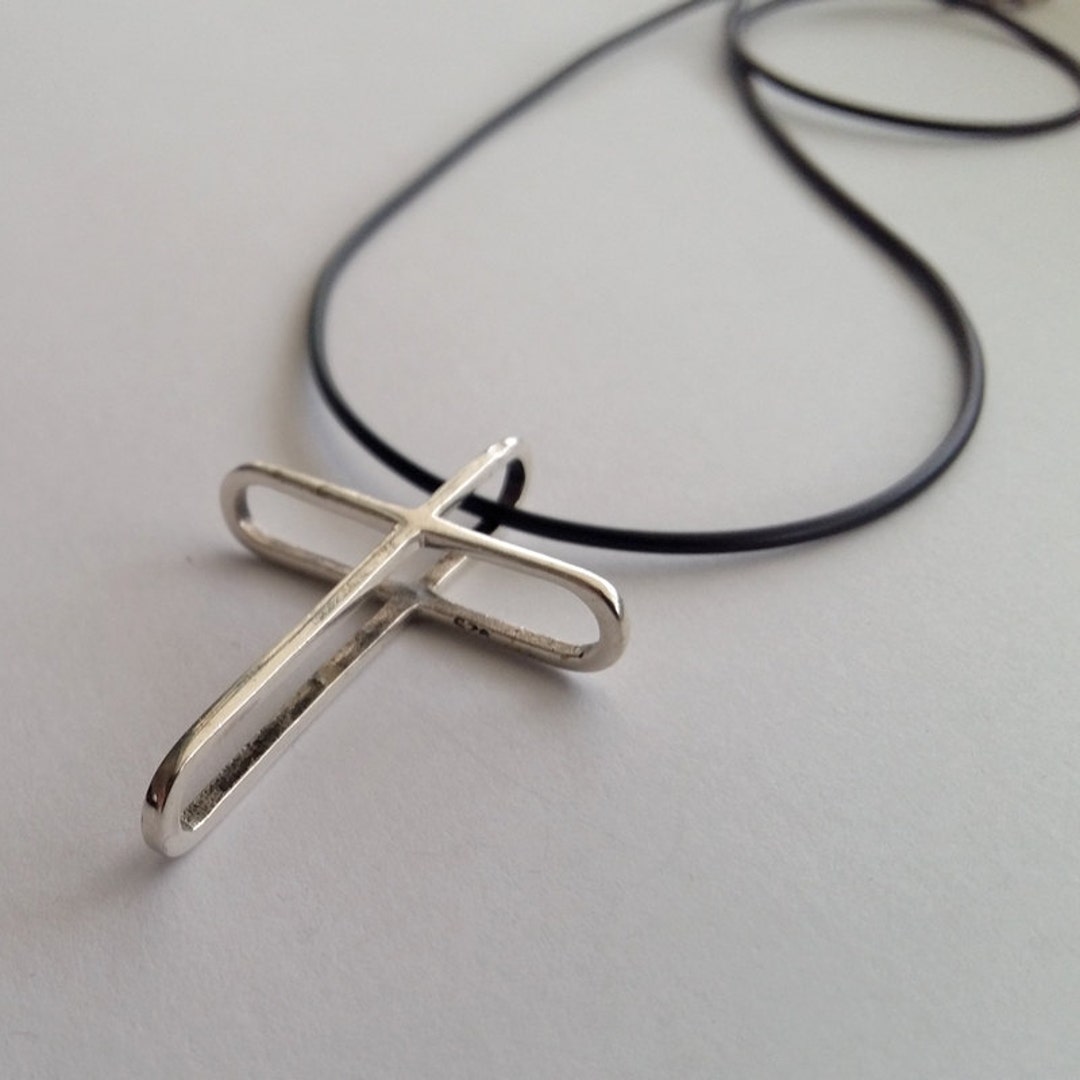 Silver Cross Pendant Cruz Doble - Cross Necklace - Christening Gift ...