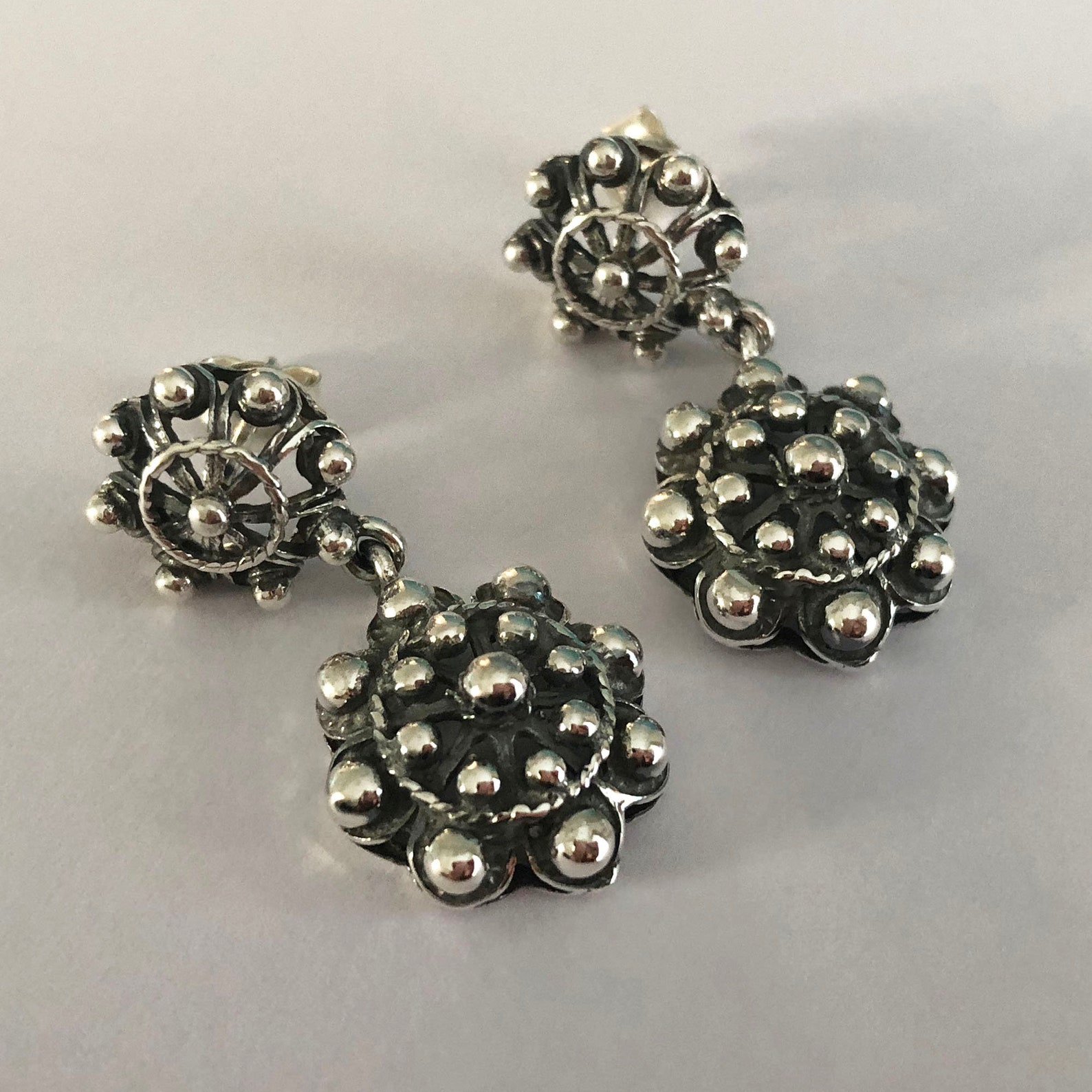 Sterling Silver Charro Button Dangle Earrings Charro Doble – Spanish ...