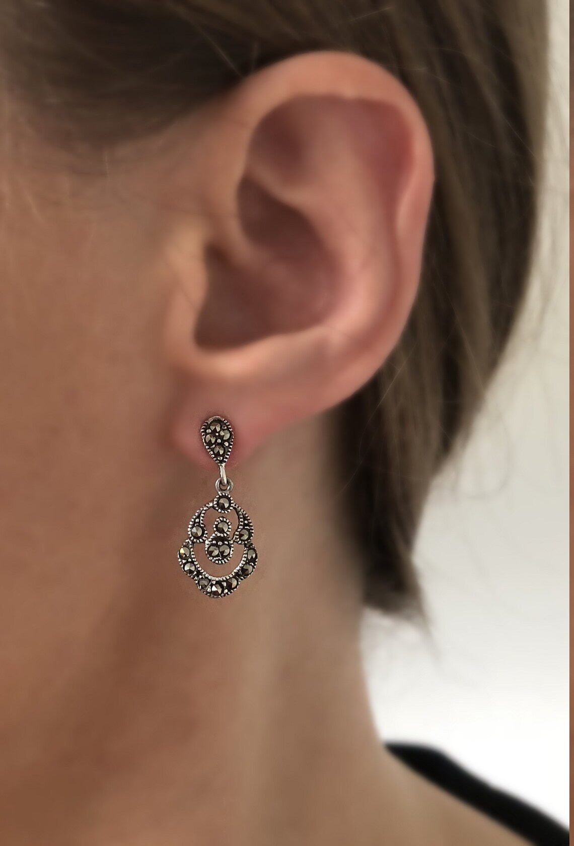 Marcasite Earrings Laura - Sterling Silver Earrings - Marcasite Jewelry ...