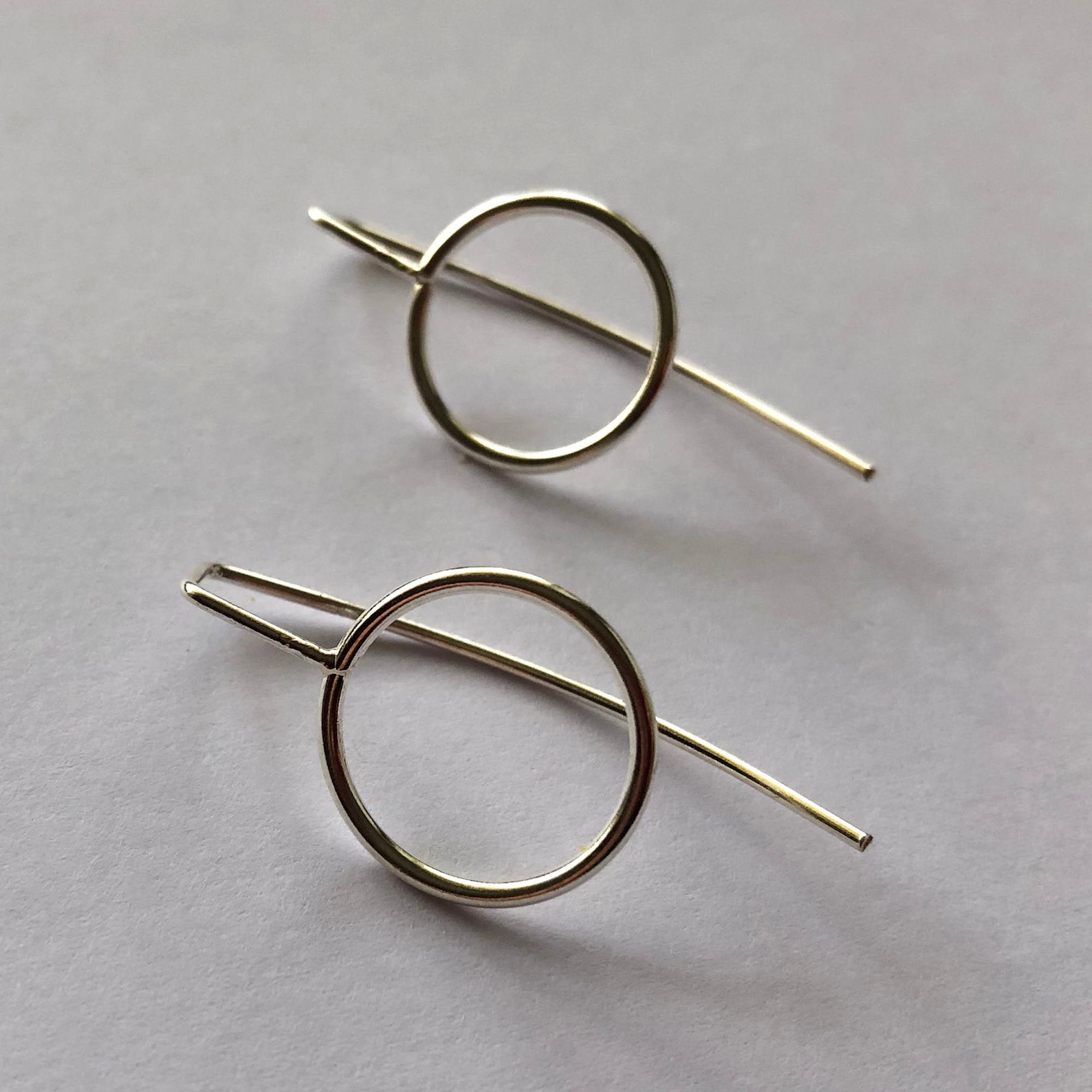 Silver Long Stem Earrings Karma Circle Silver Earrings | Etsy