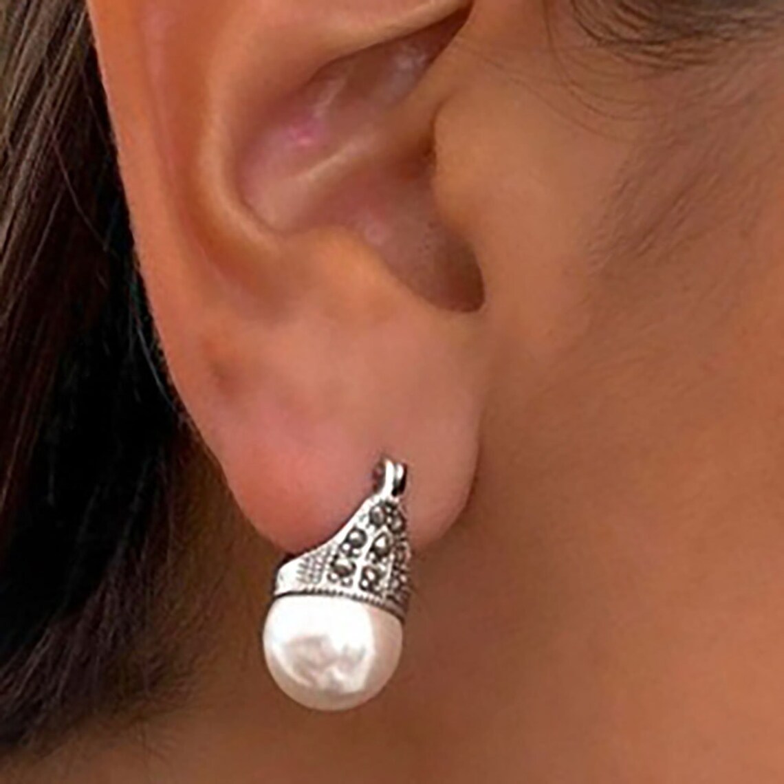 Pearl Earrings Lady D Perla - Pearl Jewelry - Sterling Silver Earrings ...