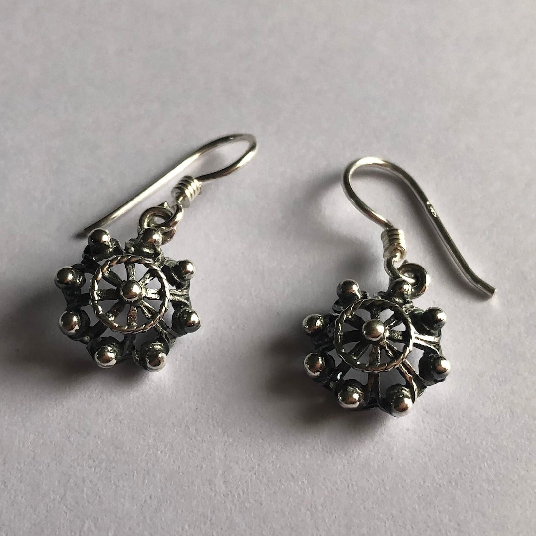Sterling Silver Charro Button Dangle Earrings – Traditional Spanish ...