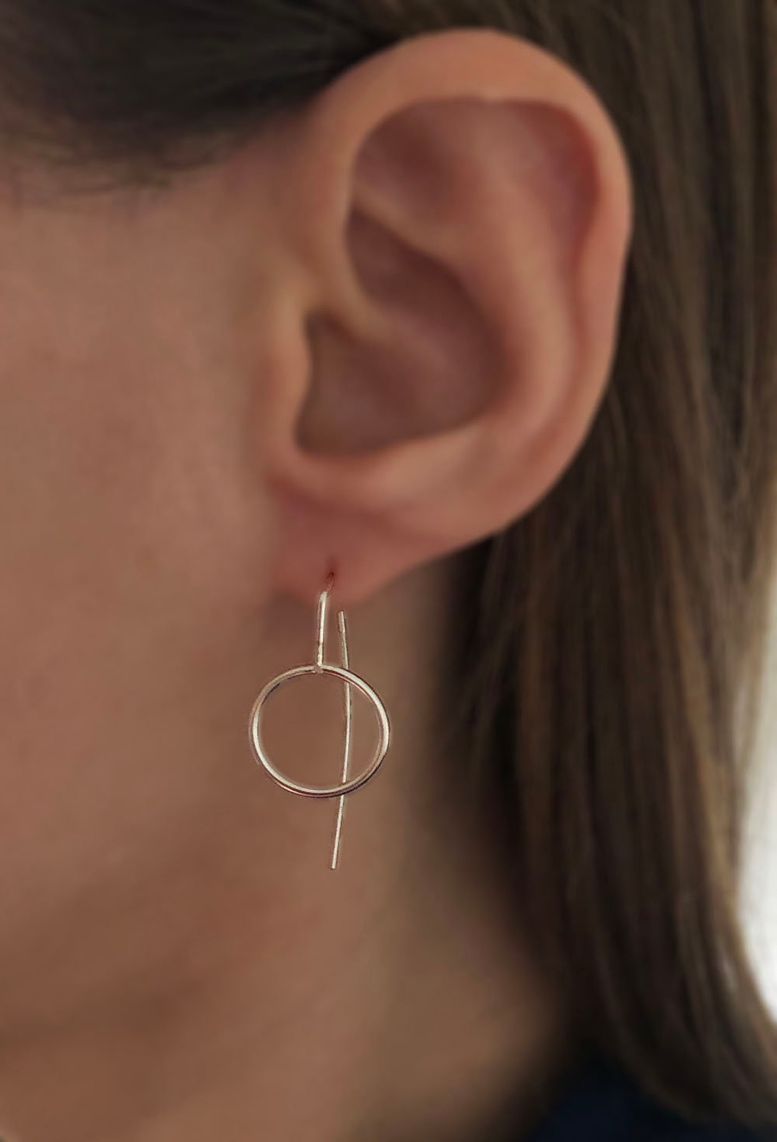 Silver Long Stem Earrings Karma Circle Silver Earrings - Etsy