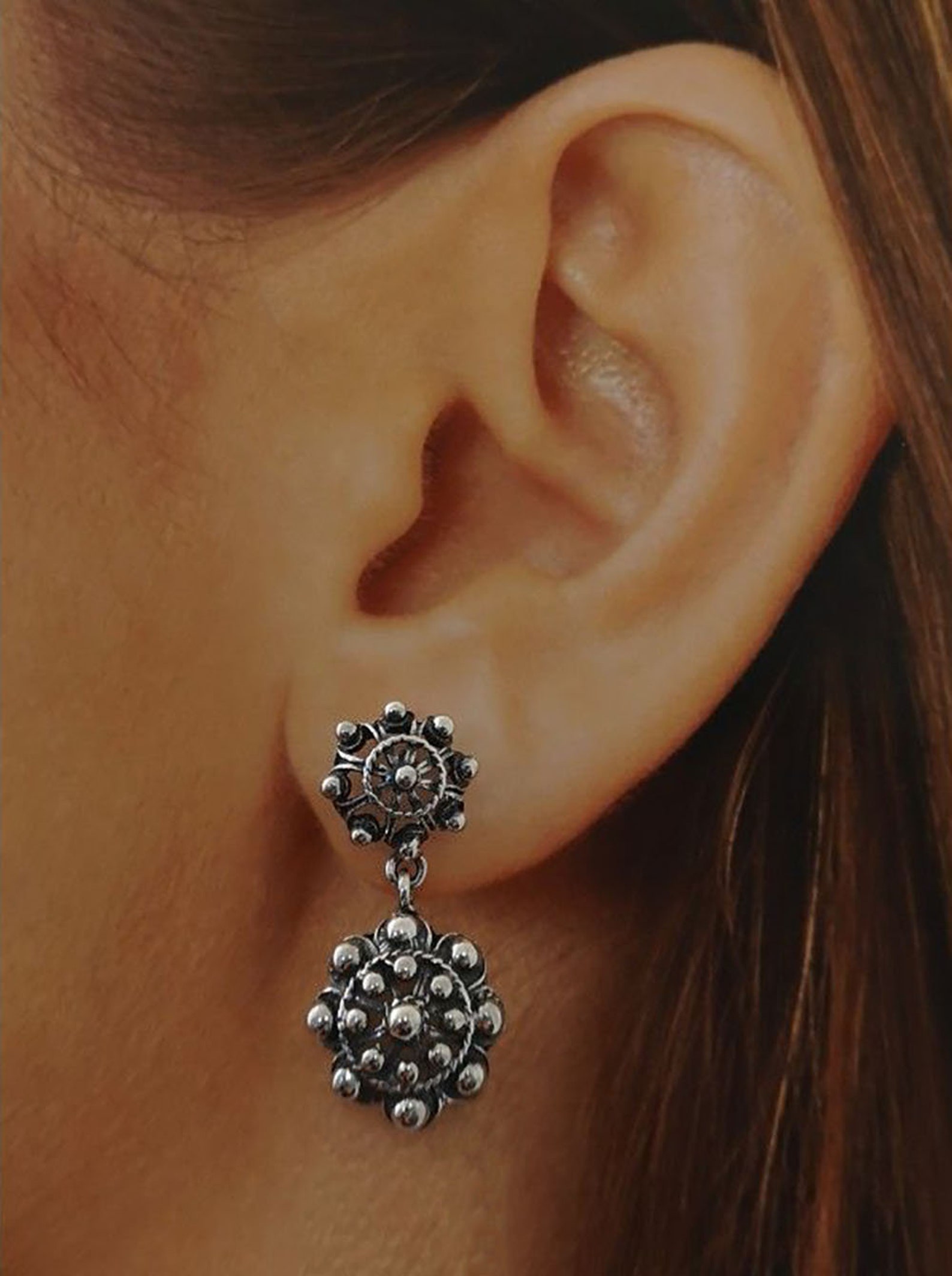 Sterling Silver Charro Button Dangle Earrings Charro Doble – Spanish ...