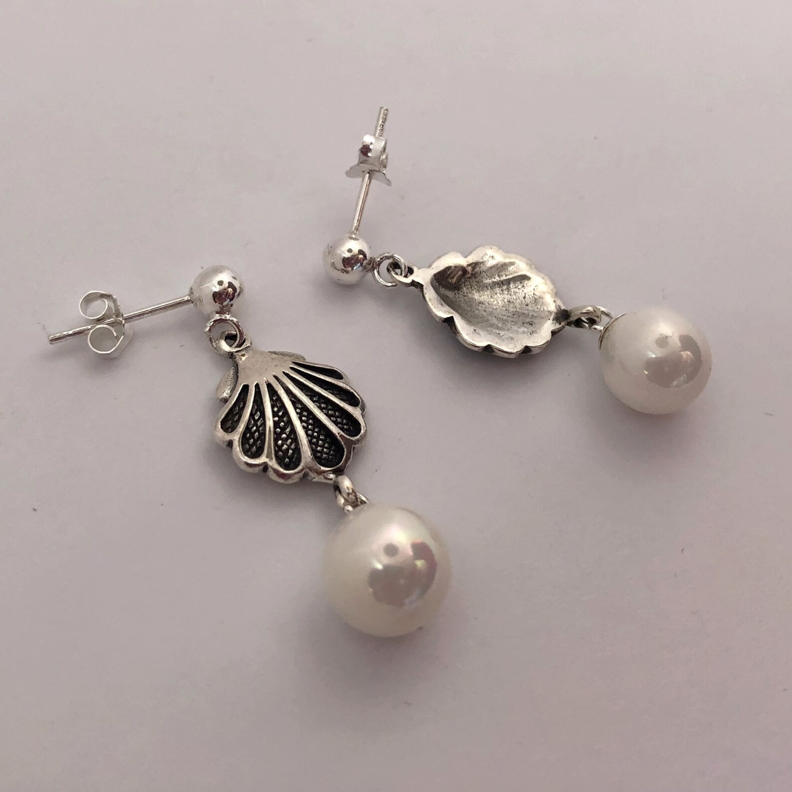 Silver Shell Earrings Concha Con Perla - Pearl Earrings - Sterling ...