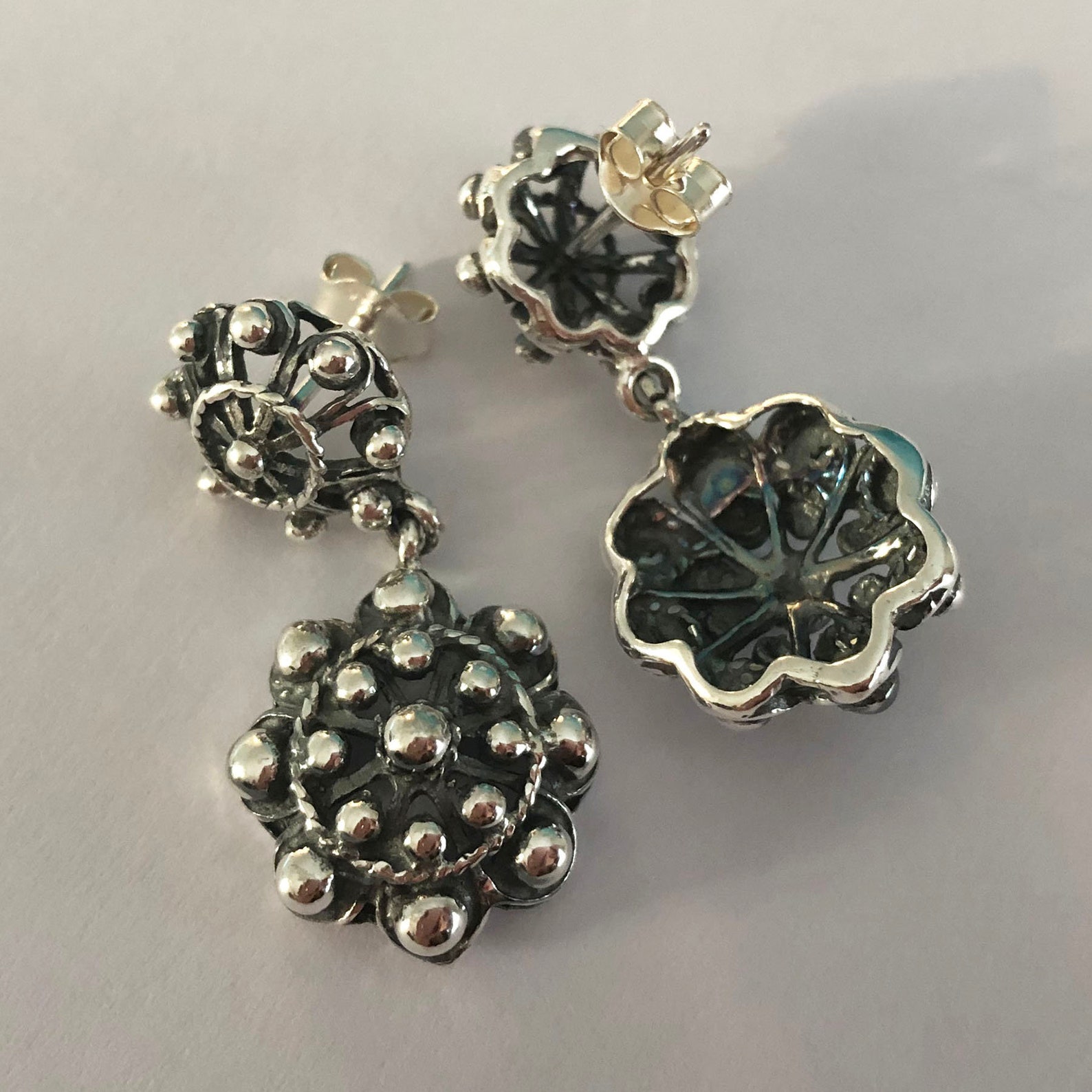 Sterling Silver Charro Button Dangle Earrings Charro Doble – Spanish ...