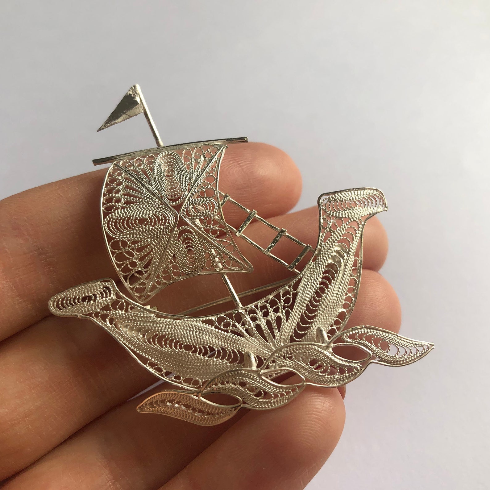 Silver Ship Brooch Barco Light Ship Jewelry Transportation - Etsy