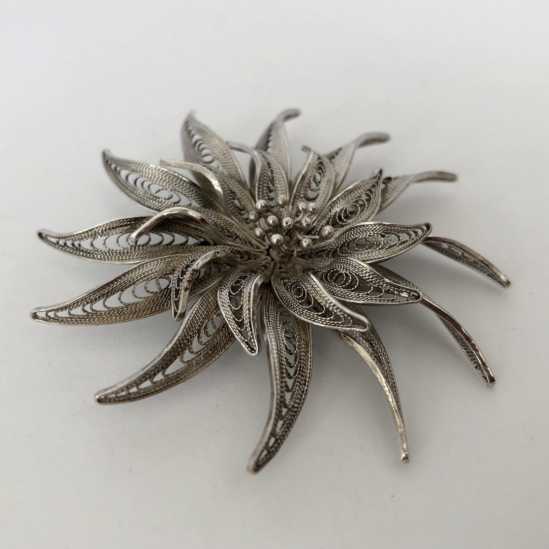 Flower Brooch Flor Grande - Filigree Brooch - Sterling Silver Jewelry ...