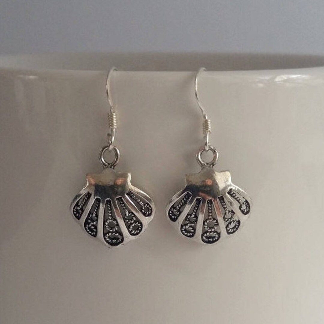 Silver Shell Earrings Sterling Silver Earrings Silver - Etsy