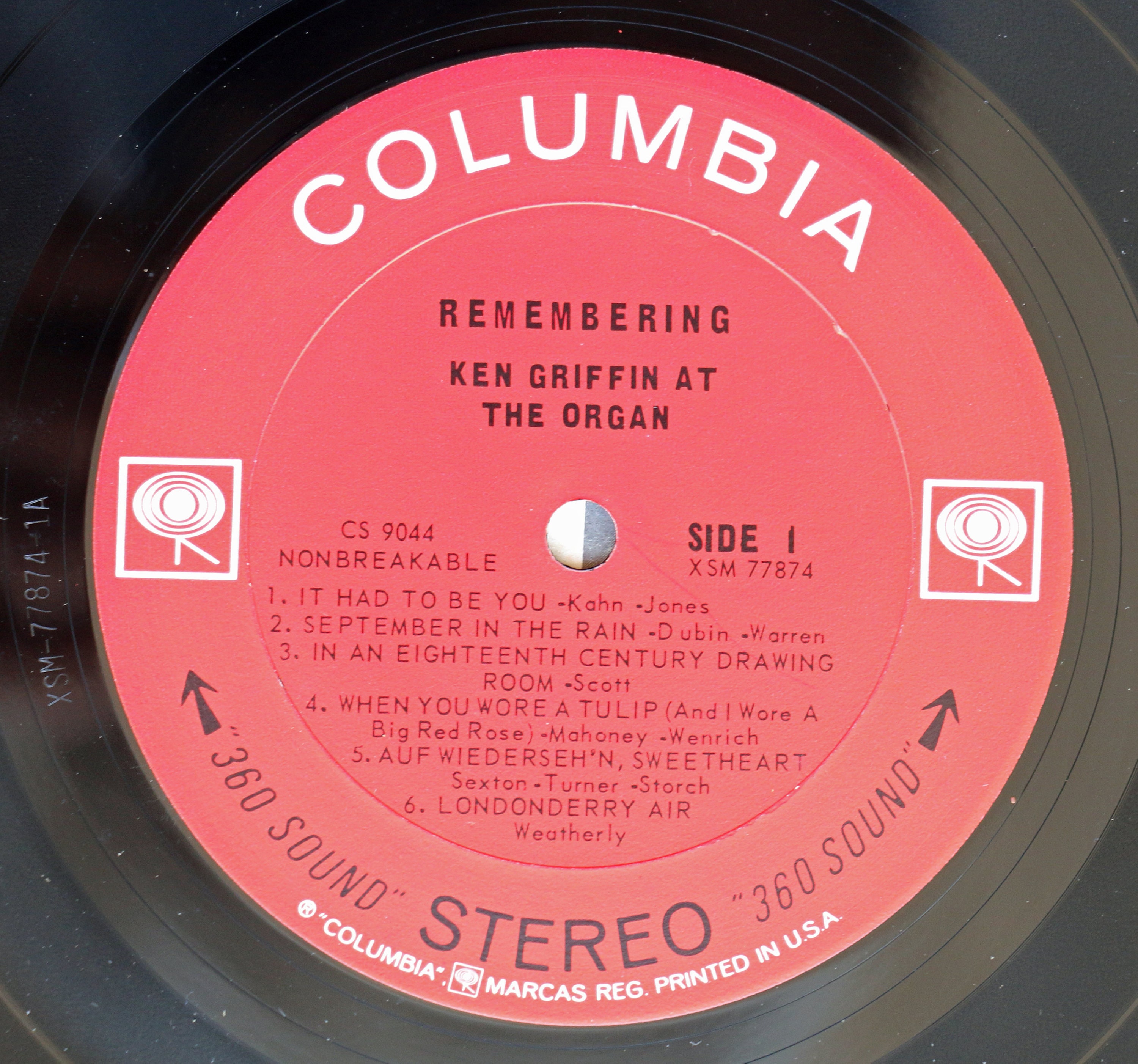 Ken Griffin Remembering 1959 Vinyl CS 9044 demonstration Print Mono ...