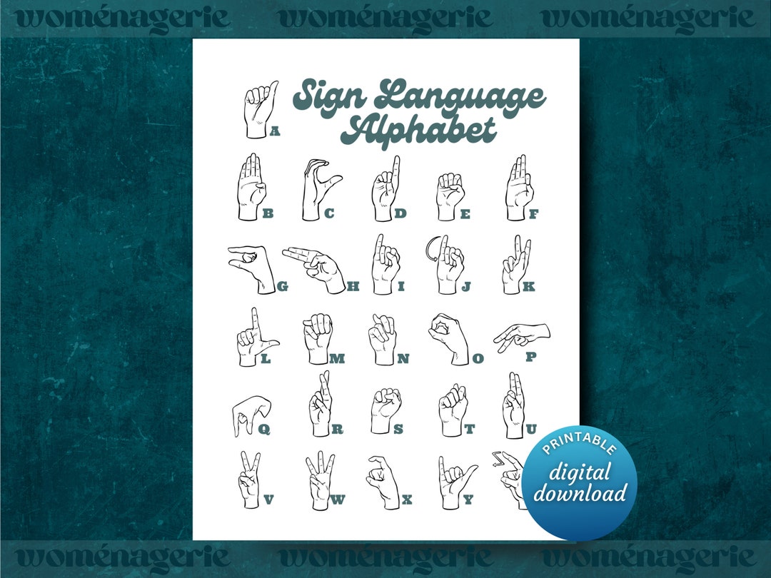 ASL Alphabet Poster Printable American Sign Language, Retro Groovy Teal ...