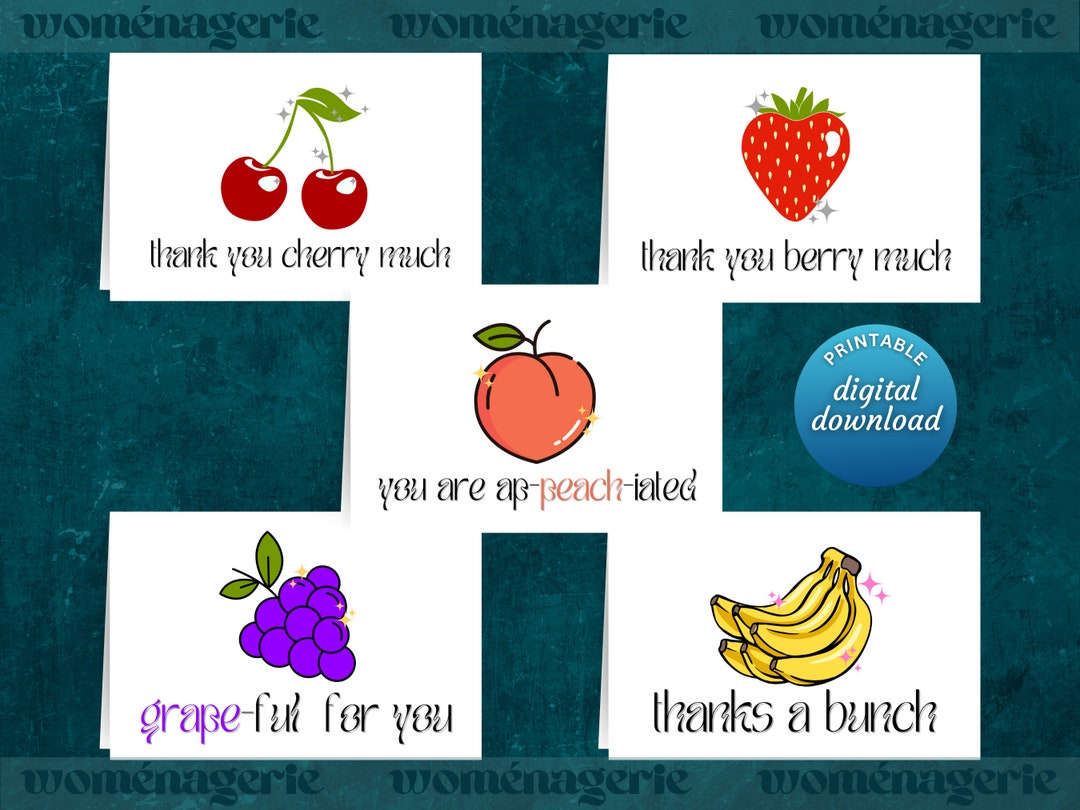 Fruit Thank You Cards, Printable Digital Download Fruit Pun Retro, 4x6 ...