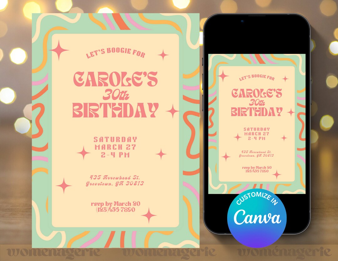 Retro Disco Theme Birthday Invite Fun & Vibrant, Groovy Design, Adult ...