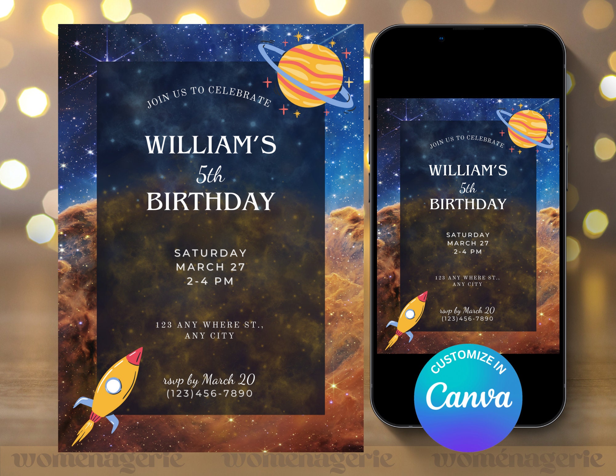 Outer Space Birthday Invitation Template, NASA Galaxy Boys Girls Gender ...