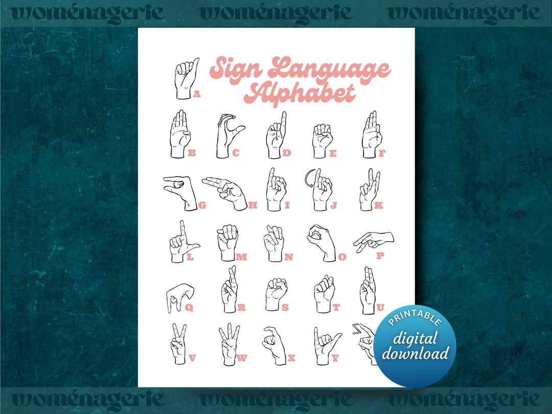 ASL Alphabet Poster Printable American Sign Language, Retro Groovy Pink ...
