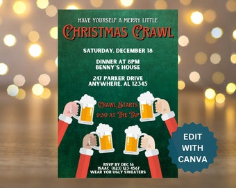 Christmas Crawl Invitation Template, Bar Pub Invite, Editable Canva - Etsy