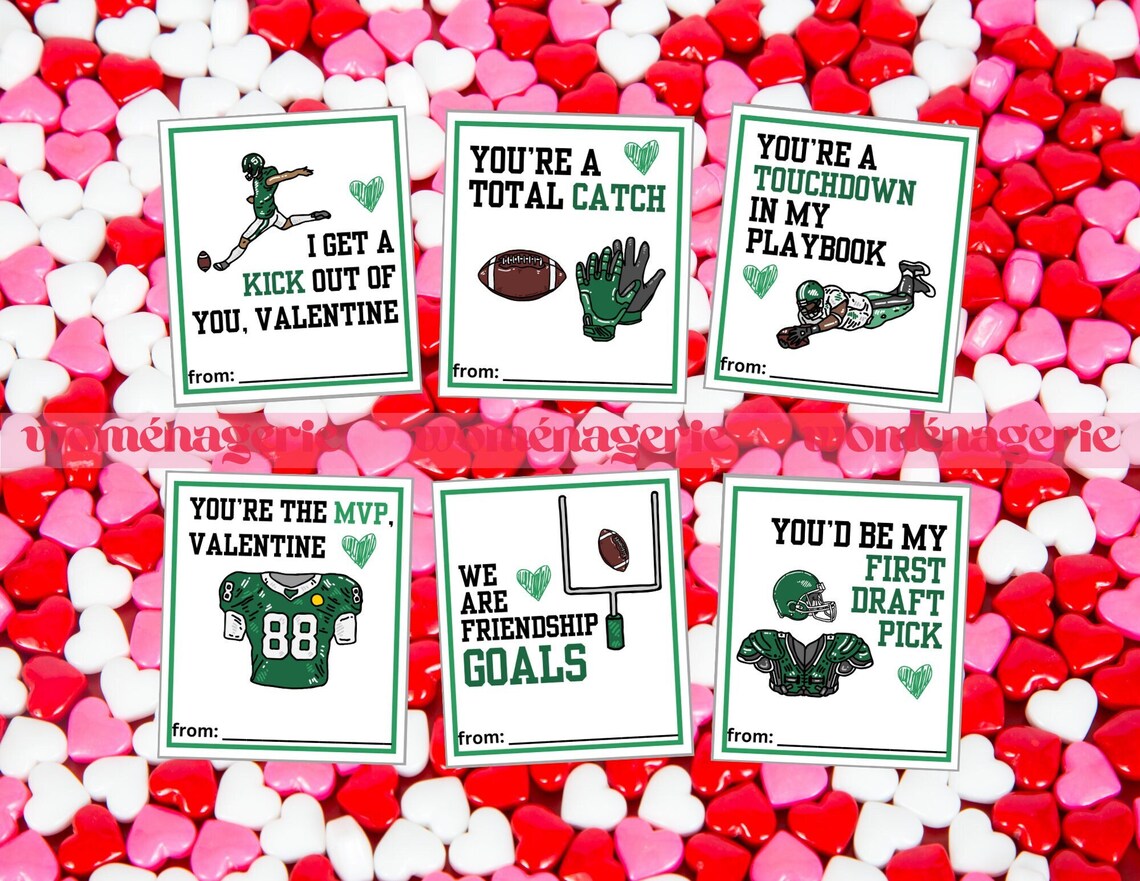Football Valentine's Day Cards for School Kids, Puns Printable Exchange ...