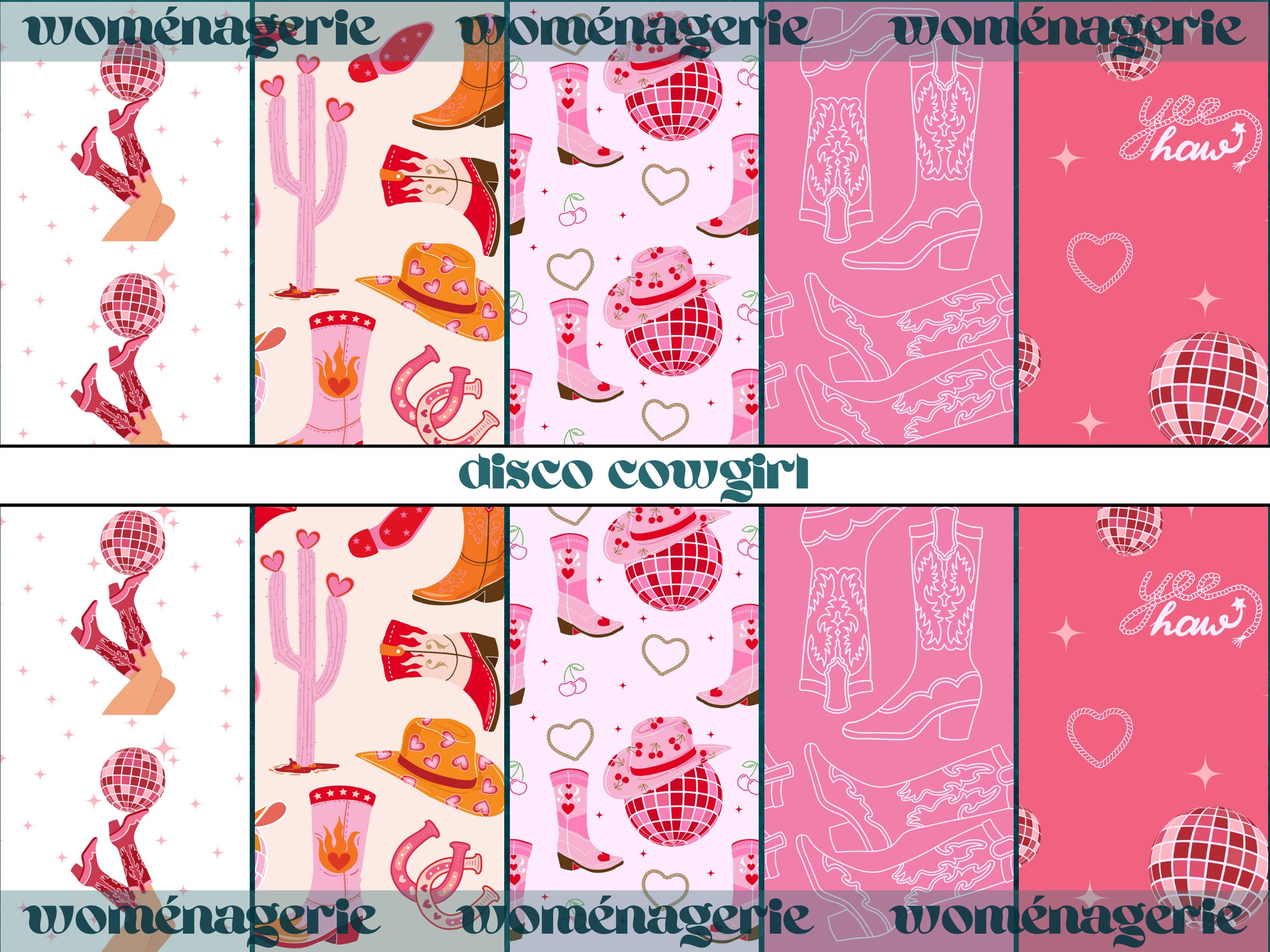 Disco Cowgirl Digital Paper, Set of 5, Pink Retro Western Theme ...