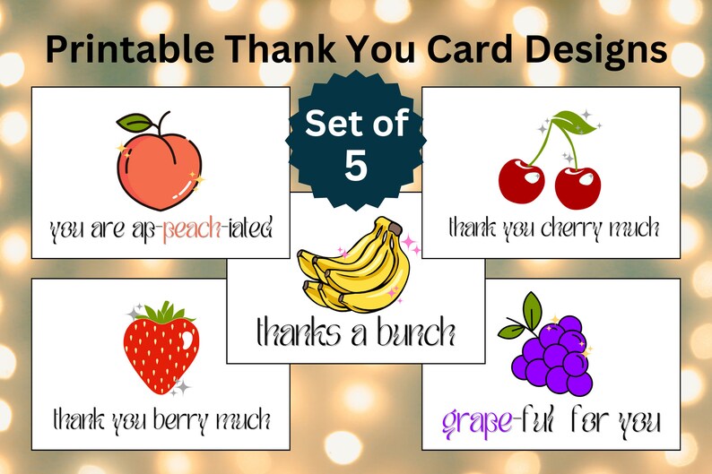 Thank You Cards, Printable Digital Download Fruit Pun Retro, 4x6 ...
