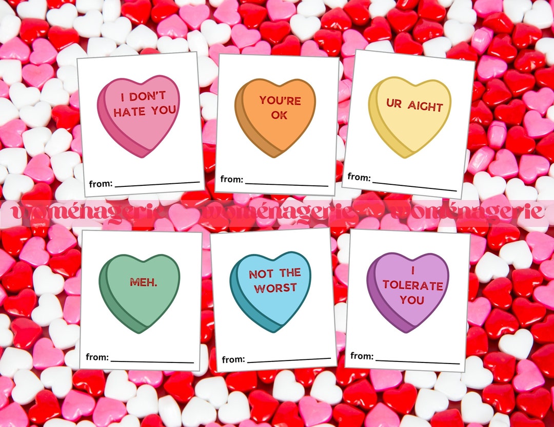 Conversation Hearts Valentine's Day Cards Printable, Funny Valentine ...