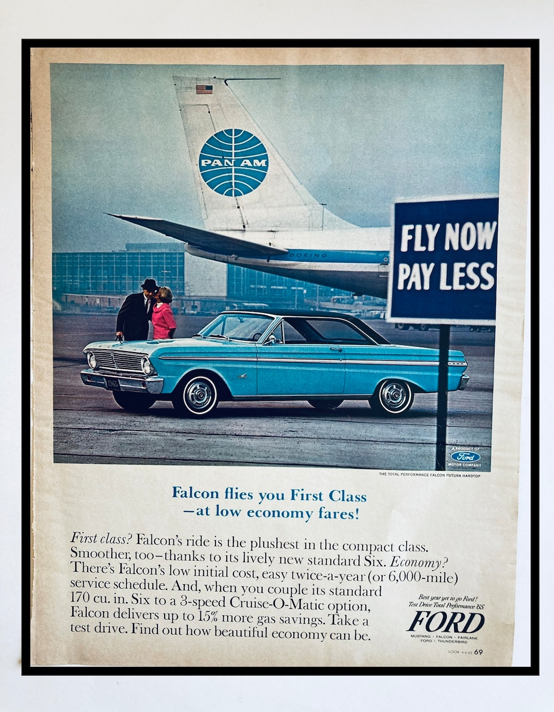 Vtg Ford Falcon Print Ad 1965 Pan Am Blue Car 1960s Travel - Etsy