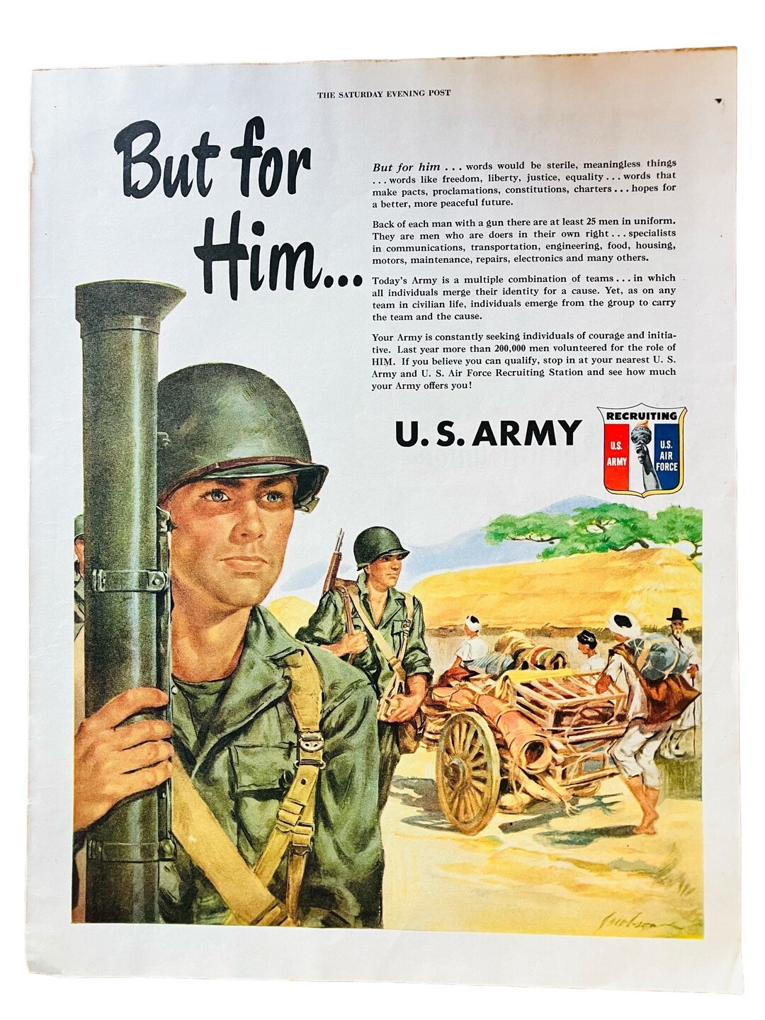 Vtg U S Army Recruiting Ad 1951 but for Him... Soldiers in Uniform 10 X ...